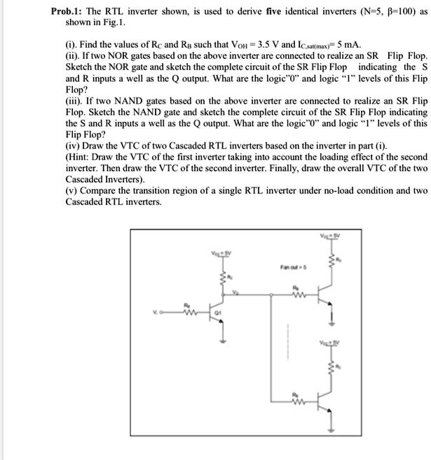 SOLVED: Prob.1: The RTL inverter shown is used to derive five identical inverters (N=5, Î²=100 ...