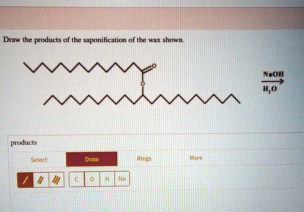Draw the products of the saponification of the wax shown....