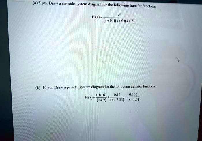 SOLVED: a) Draw a cascade system diagram for the following transfer function H(s) = 10s + 2. b ...