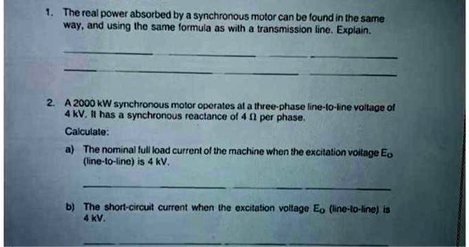 SOLVED: The real power absorbed by a synchronous motor can be found in ...