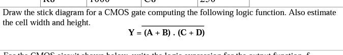 Draw the stick diagram for a CMOS gate computing the following logic ...
