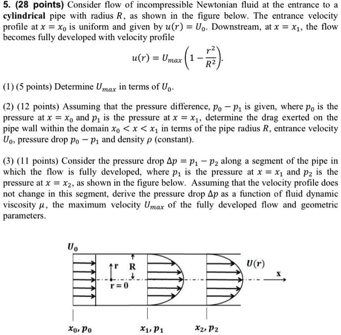 5. 28 points Consider the flow of an incompressible Newtonian fluid at ...