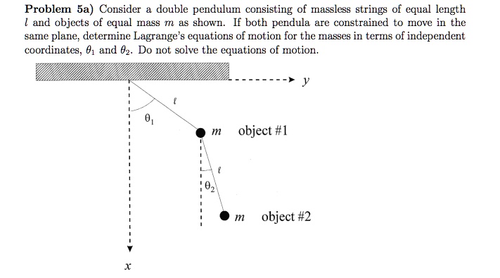 SOLVED: Problem 5a) Consider a double pendulum consisting of massless strings of equal length l ...