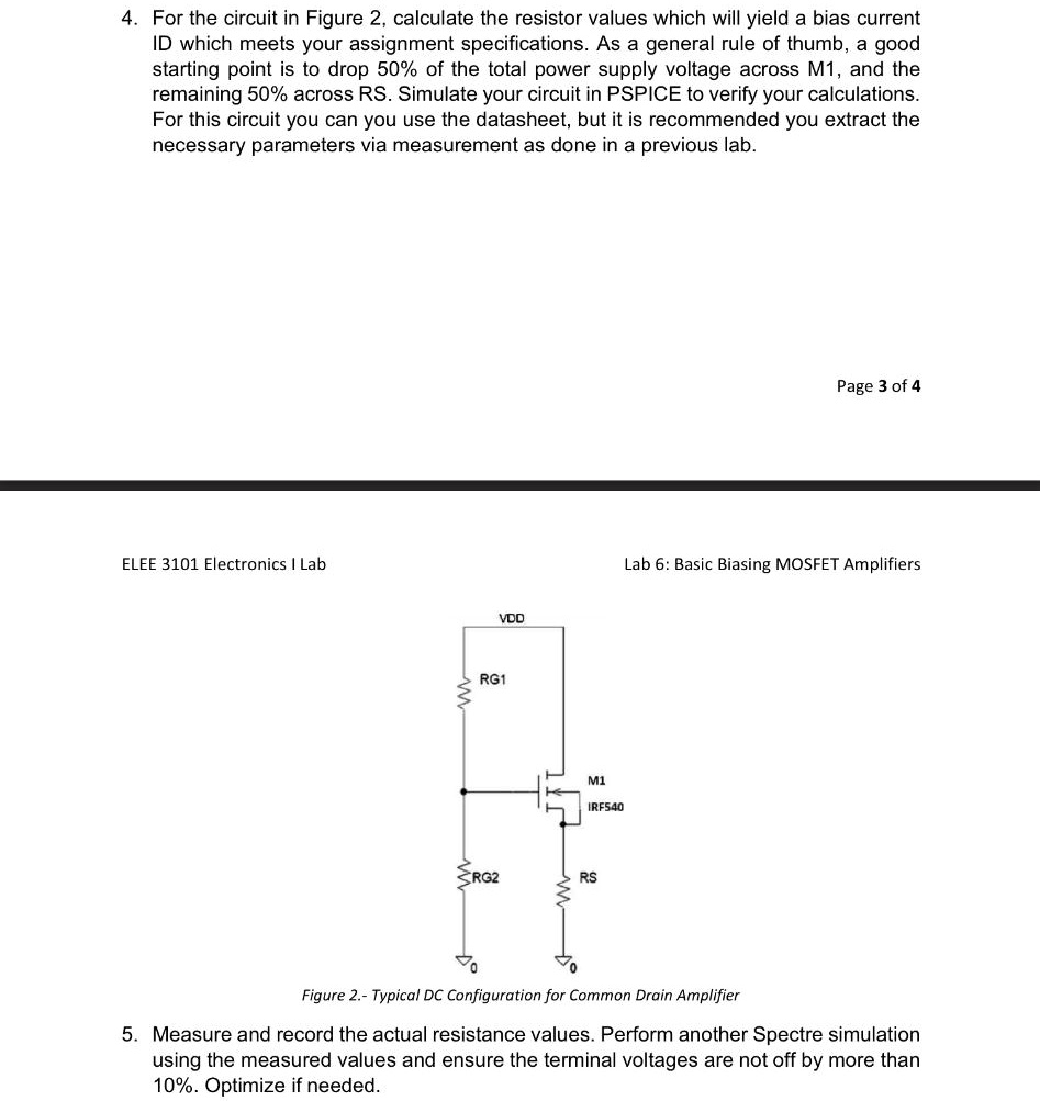 SOLVED: 4. For the circuit in Figure 2, calculate the resistor values which will yield a bias ...