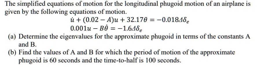 SOLVED: 'The simplified equations of motion for the longitudinal phugoid motion of an airplane ...