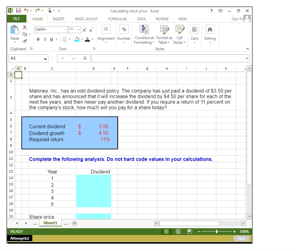 Texts: Excel Format only xI FILE 3.: Calculating stock price - Excel ...