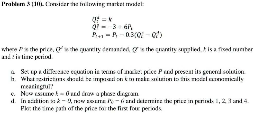 SOLVED: Problem 3 (10). Consider the following market model: Qd = k Qf ...