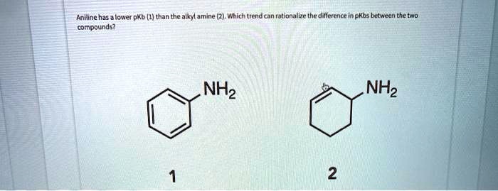 SOLVED: Knlline has a higher pKb (1) than the alkyl amine. Which ...