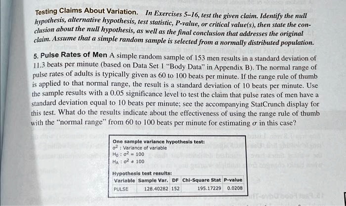 SOLVED: 11.3 beats per minute (based on Data Set 1 Body Data in Appendix B). The normal range of ...