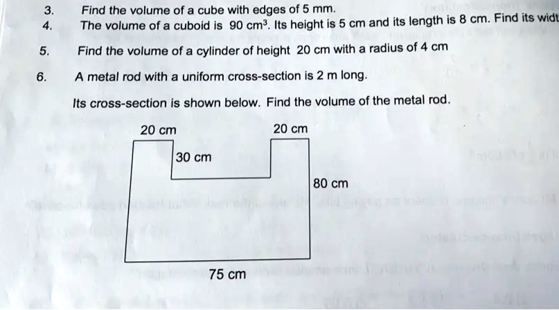 SOLVED: Find the volume of a cube with edges of 5 mm. The volume of a ...