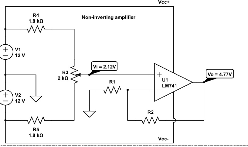 SOLVED: Find R1 and R2 Vcc+ R4 1.8 kÎ© Non-inverting amplifier + V1 12V ...