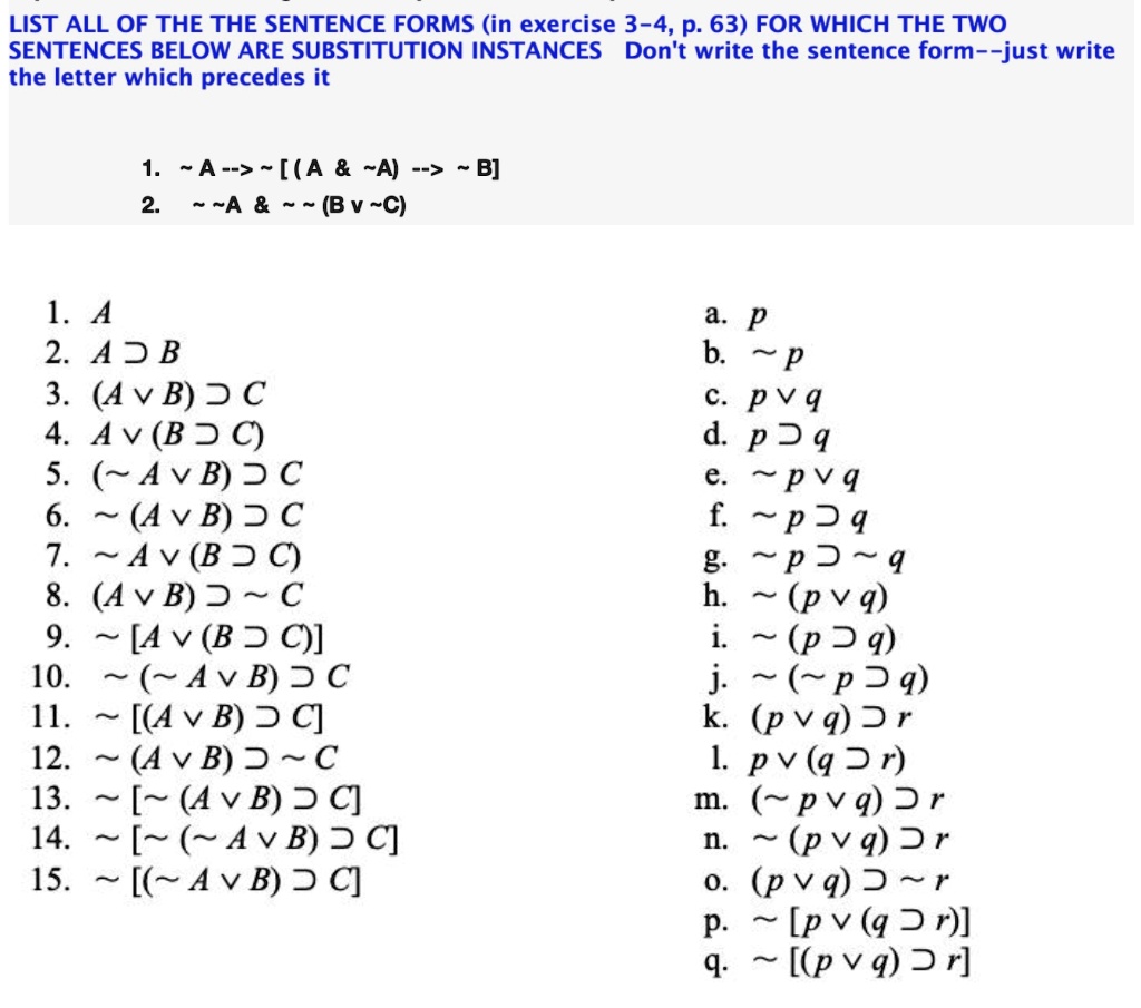 LIST ALL OF THE THE SENTENCE FORMS (in exercise 3-4, p. 63)...