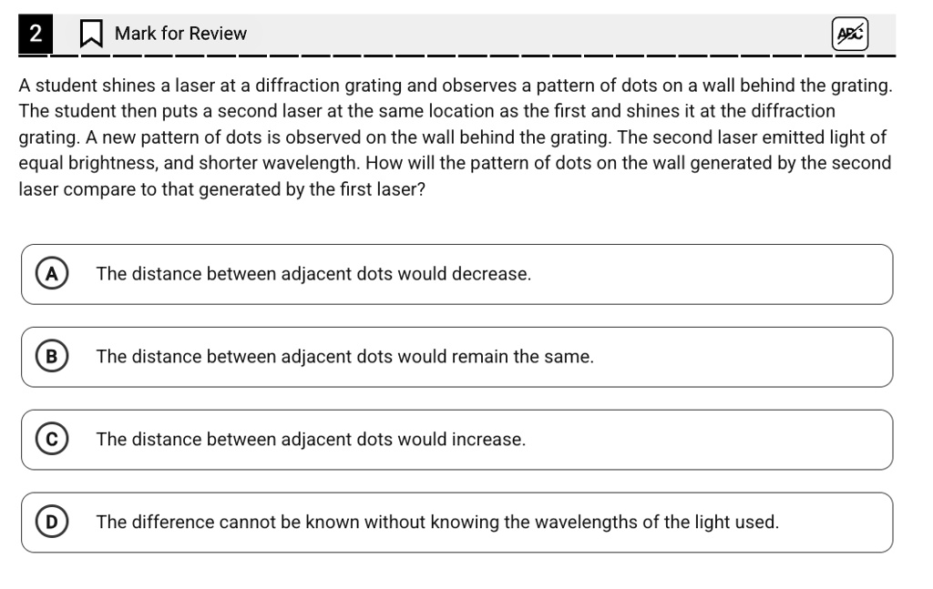 a student shines a laser at a diffraction grating and observes a ...