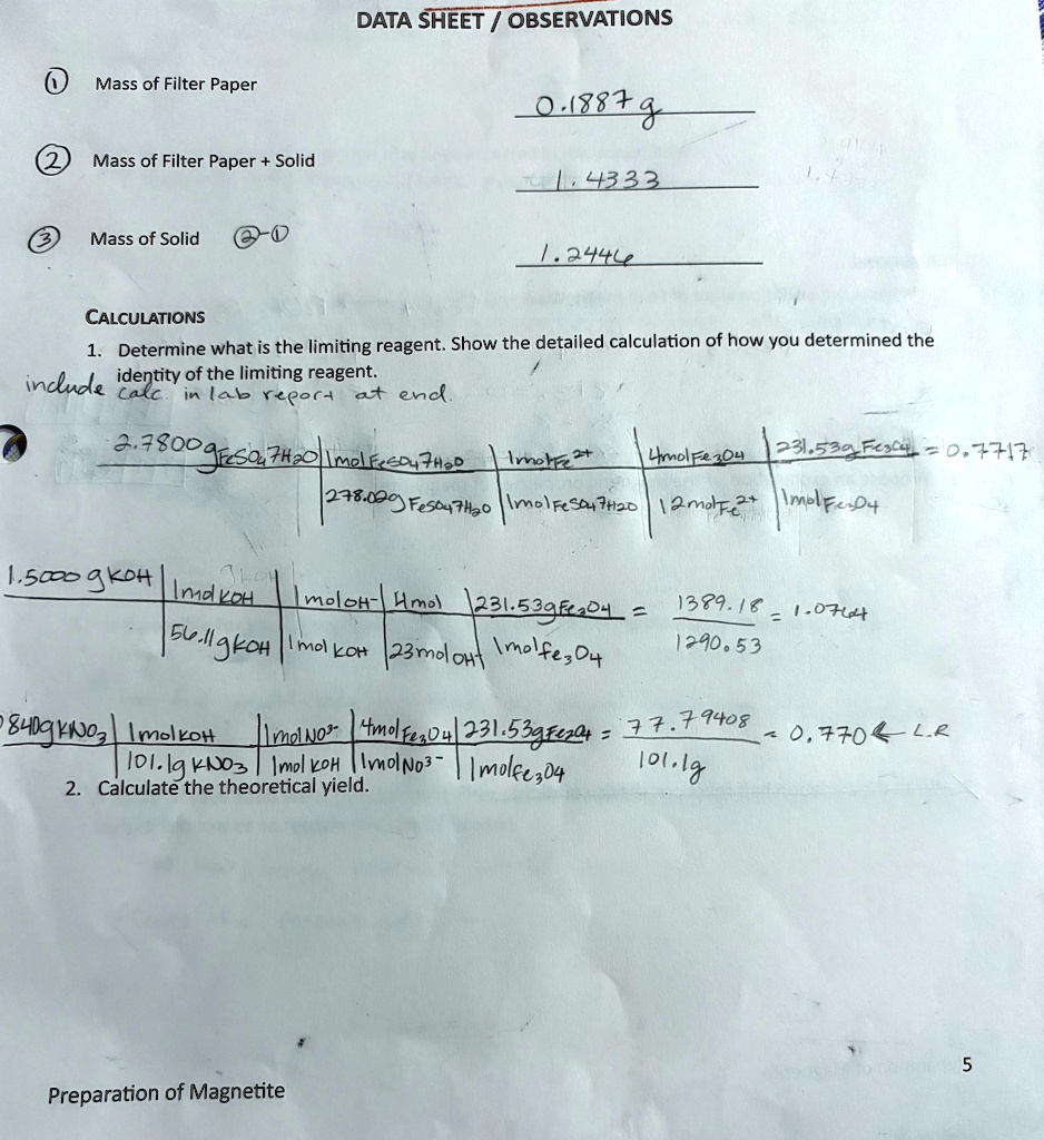 data sheet observations 1 mass of filter paper mass of filter paper ...