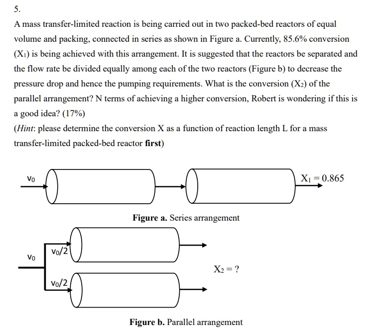 SOLVED: A mass transfer-limited reaction is being carried out in two packed-bed reactors of ...