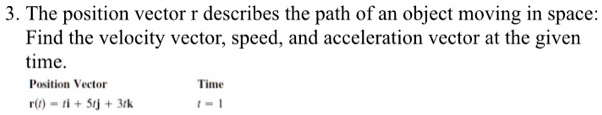 3 the position vector r describes the path of an object moving in space ...