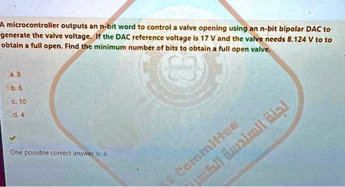 SOLVED: A microcontroller outputs an n-bit word to control a valve ...