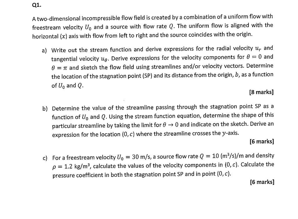 SOLVED: A two-dimensional incompressible flow field is created by a ...