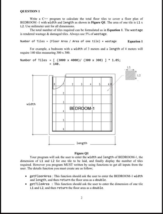 Write a C++ program to calculate the total floor tiles needed to cover ...