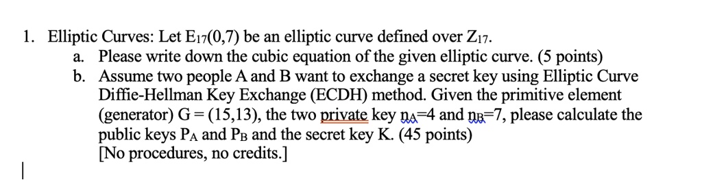 SOLVED: Elliptic Curves: Let E17(0,7) be an elliptic curve defined over Z17. a. Please write ...