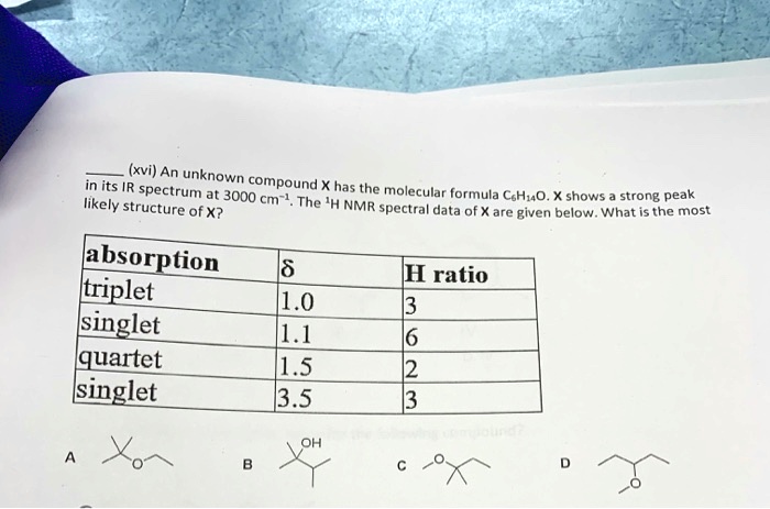 SOLVED: (xvi) An unknown compound X in its IR spectrum at 3000 cm^-1 ...