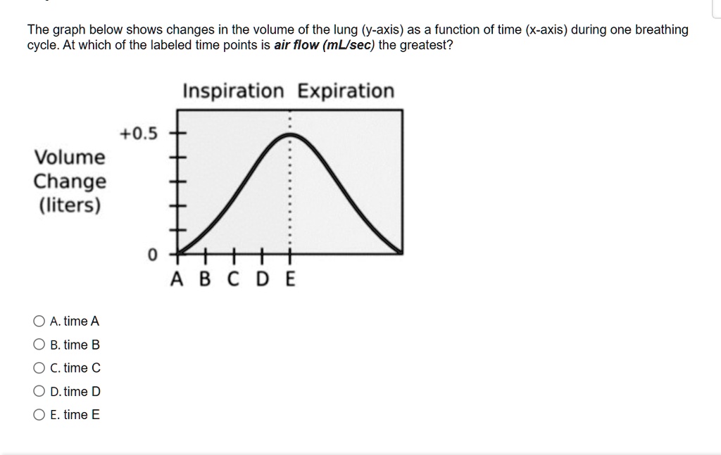 The graph below shows changes in the volume of the lung (y-axis) as a ...