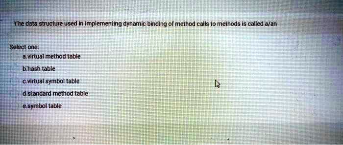 Solved The Data Structure Used In Implementing Dynamic Binding Of Method Calls To Methods Is