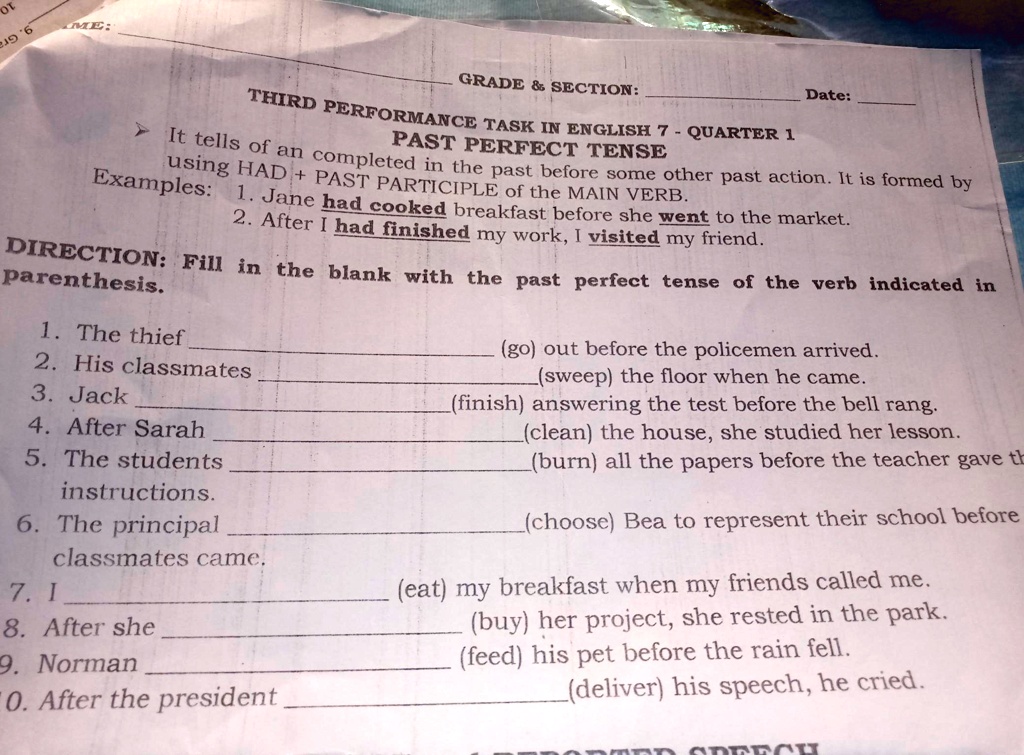 SOLVED: "fill in the blank with the past perfect tense of the verb ...