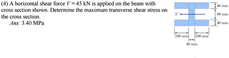 (4) A horizontal shear force V = 45 kN is applied on the beam with cross section shown ...