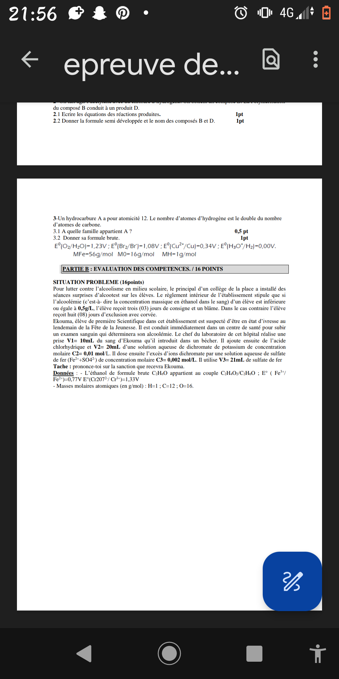 SOLVED: 21: 56 epreuve de... du composé B conduit à un produit D. 2.1 ...