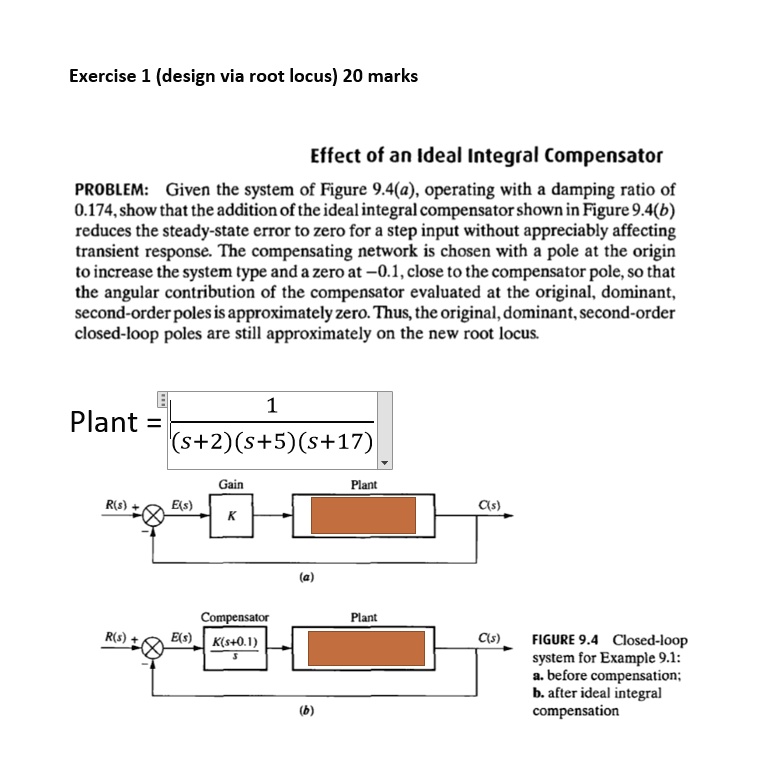 Exercise 1 (design via root locus) 20 marks Effect of an Ideal Integral ...
