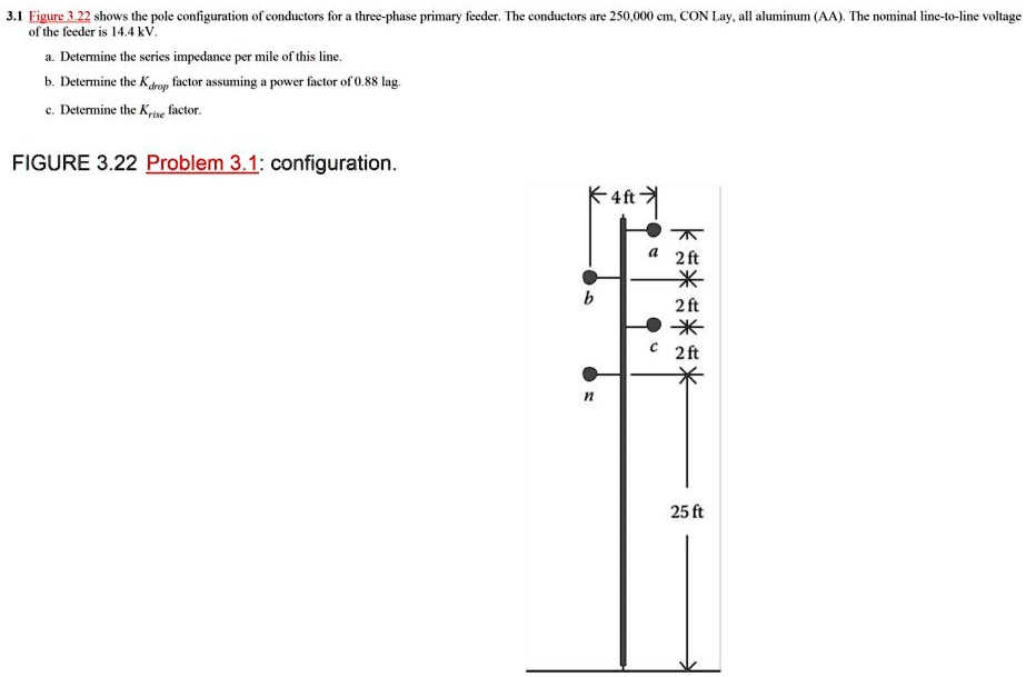 SOLVED: 3.1 Figure 3.22 shows the pole configuration of conductors for a three-phase primary ...