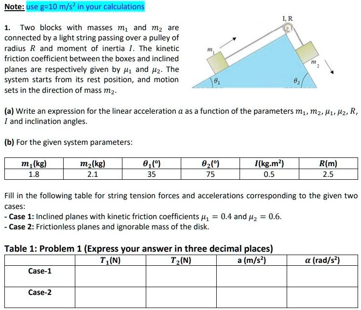 note use g10 ms in your calculations two blocks with masses m1 and mz are connected by a light ...