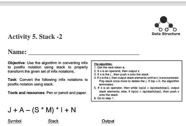 Solved Text Data Structure Activity 5 Stack 2 Name Objective Use 3362