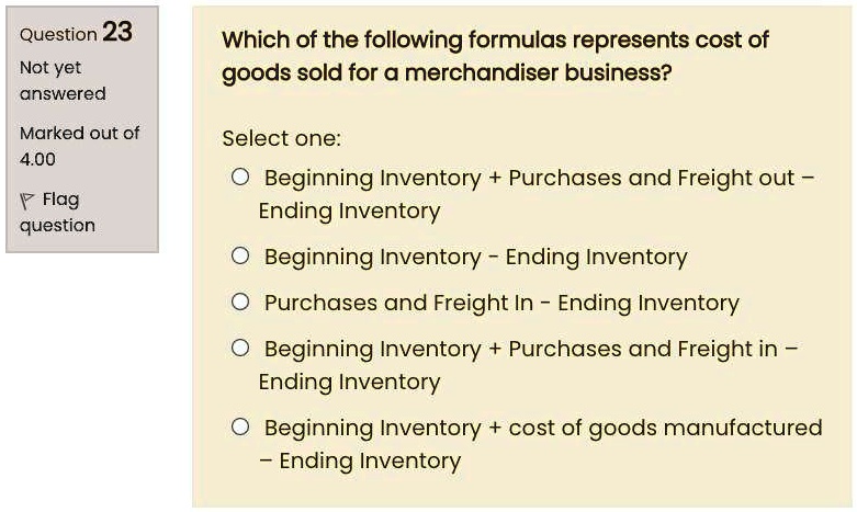 SOLVED: Question 23 Not yet answered Which of the following formulas ...