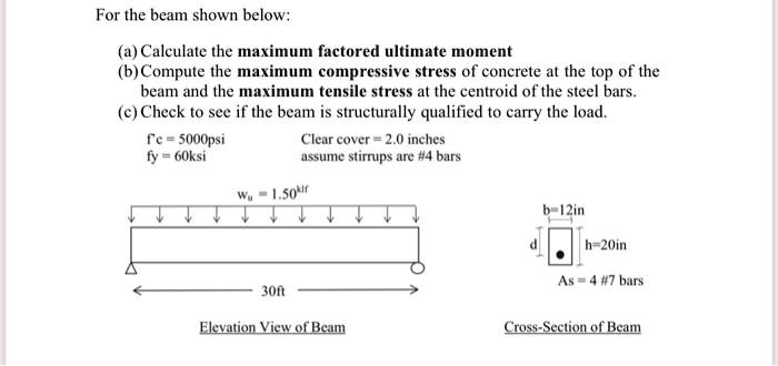 For the beam shown below: (a) Calculate the maximum factored ultimate ...