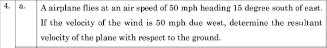 SOLVED: A airplane flies at an air speed of' 50 mph heading 15 degree ...