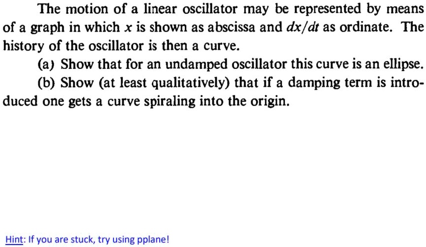 SOLVED: The motion of a linear oscillator may be represented by means ... SOLVED: The motion of a linear oscillator may be represented by means ...