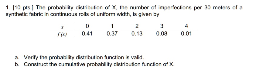 SOLVED: [10 pts:] The probability distribution of X, the number of ...