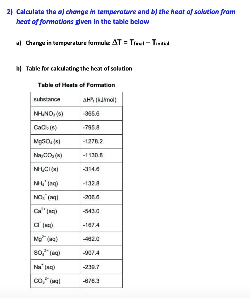 SOLVED: 2) Calculate the a) change in temperature and b) the heat of ...