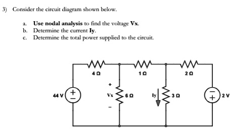 3) Consider the circuit diagram shown below. a. Use nodal analysis to find the voltage Vx. b ...