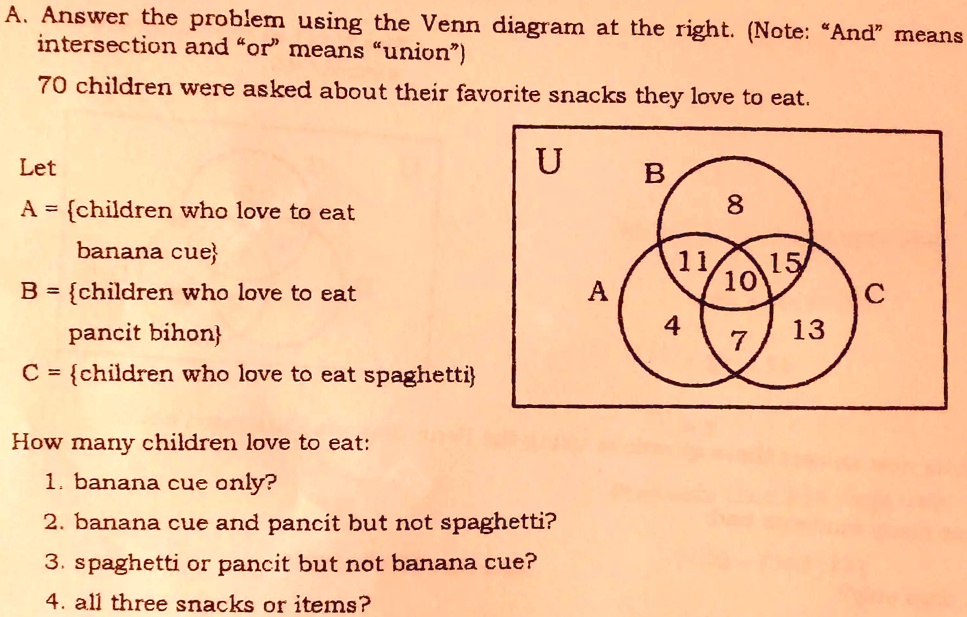 SOLVED: Answer the problem using the Venn diagram at the right: (Note ...