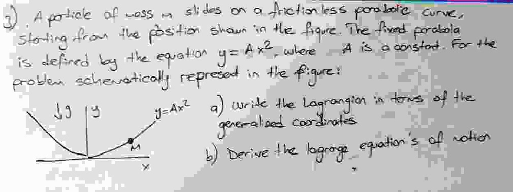 3 a particle of mass m slides on a frictionless parabolic curve starting from the position shown ...