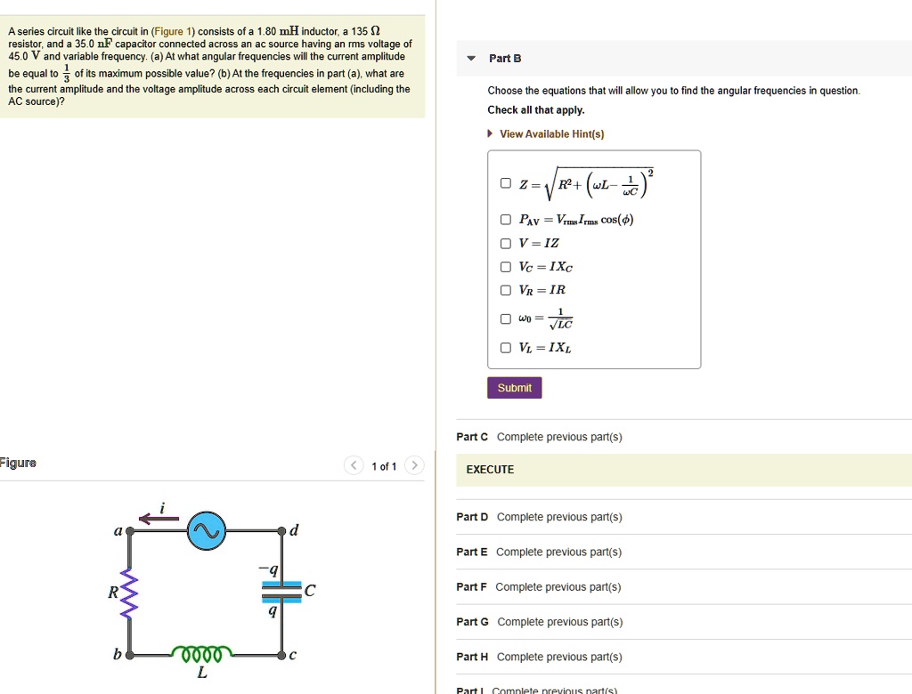 SOLVED: series circuit like the circuit in (Figure consists of a 80 mH inductor 135 0 resistor ...