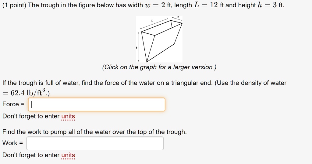 point the trough in the figure below has width w 2 ft length l 12 ft ...