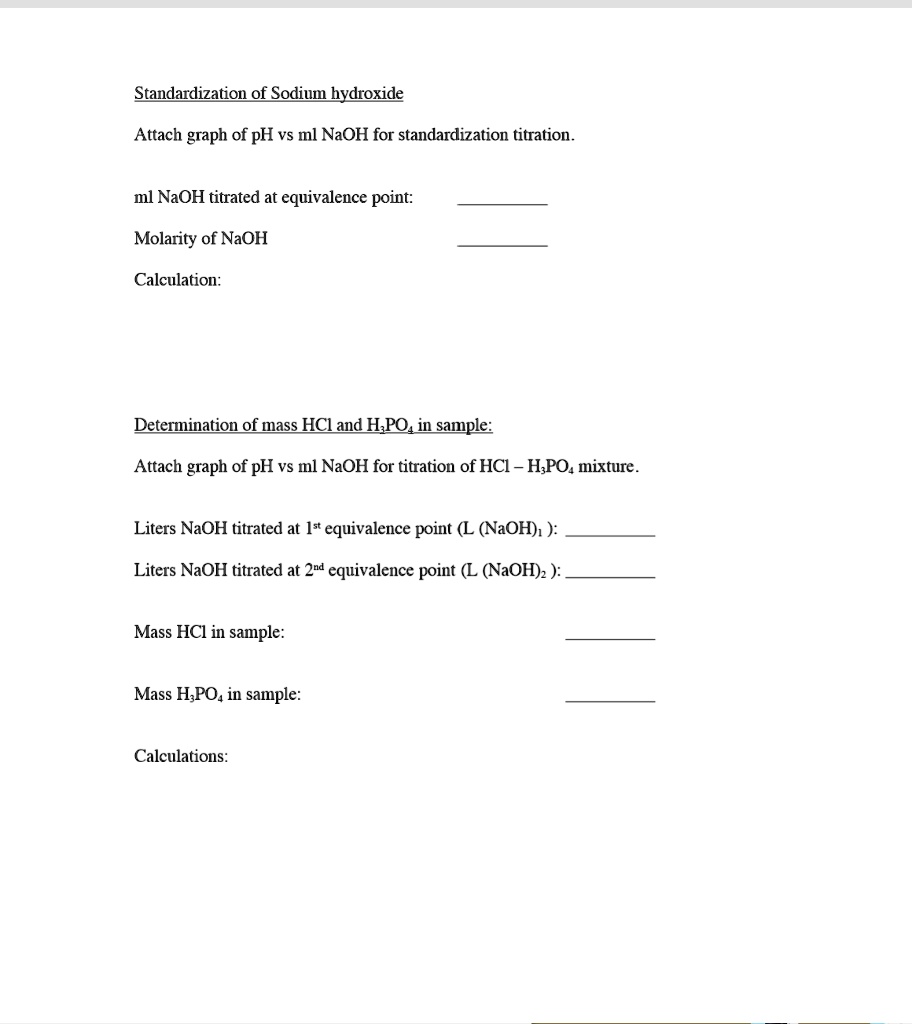 standardization of sodium hydroxide attach graph of ph vs ml naoh for standardization titration ...