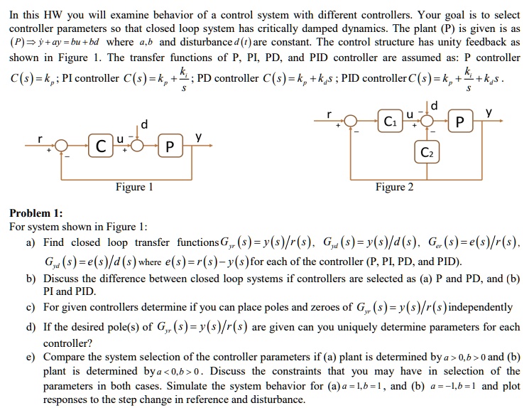 SOLVED: In this HW, you will examine the behavior of a control system with different controllers ...