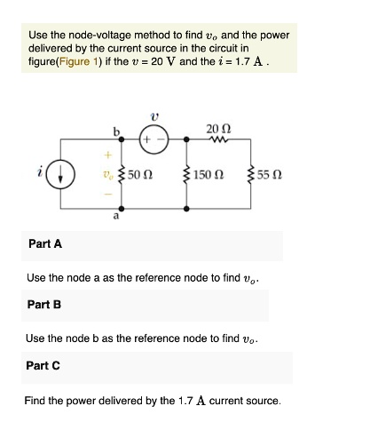Use the node-voltage method to find vo and the power delivered by the current source in the ...