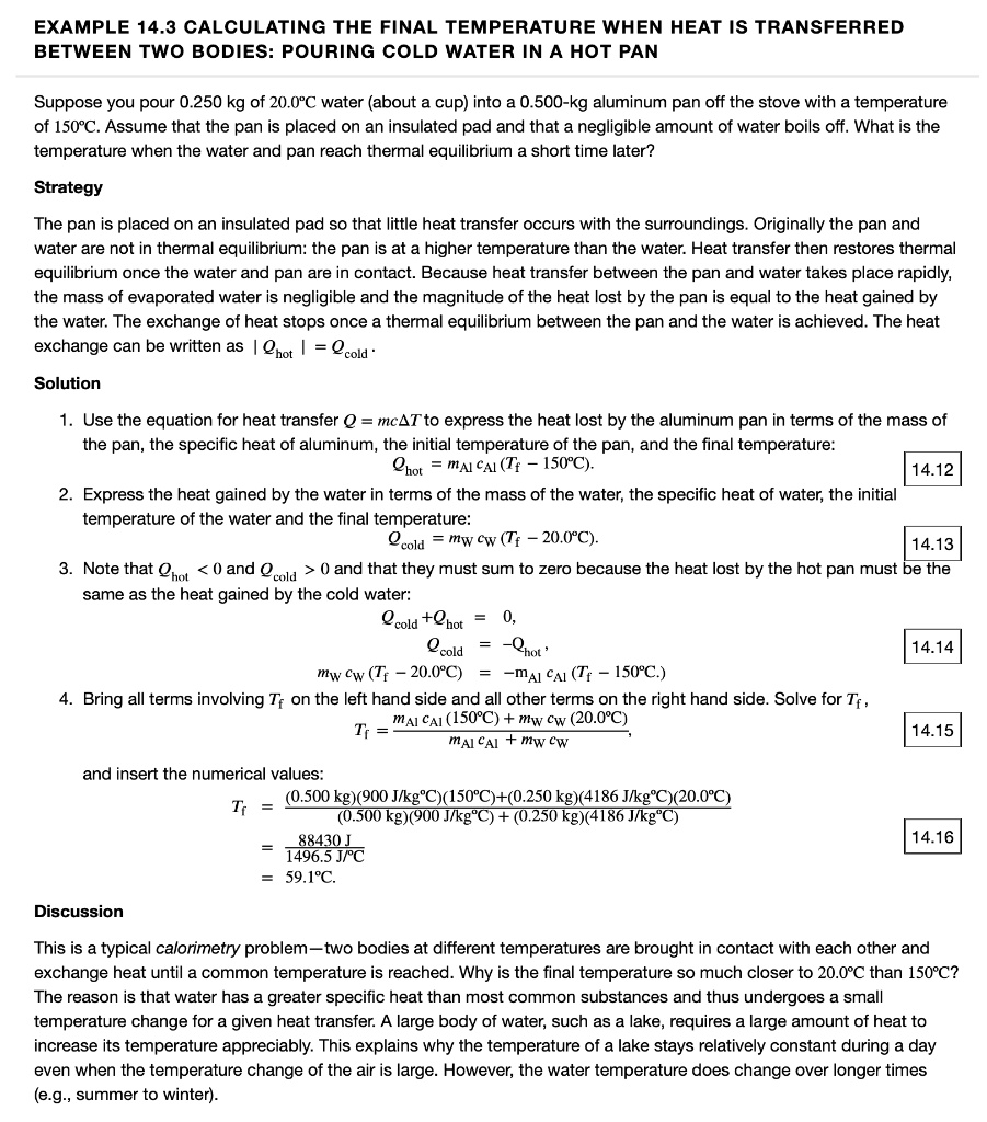 example 143 calculating the final temperature when heat is transferred ...
