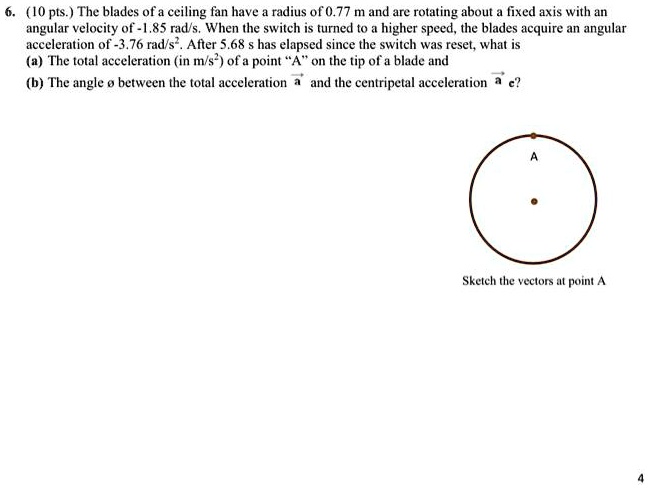 10 pts the blades of a ceiling fan have radius of077 m and are rotating ...